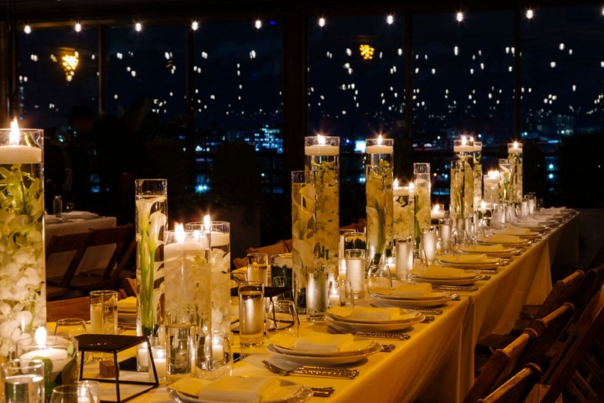 Hayley and Zach Wedding – Tablescape Low Centerpiece Submerged Flowers ...