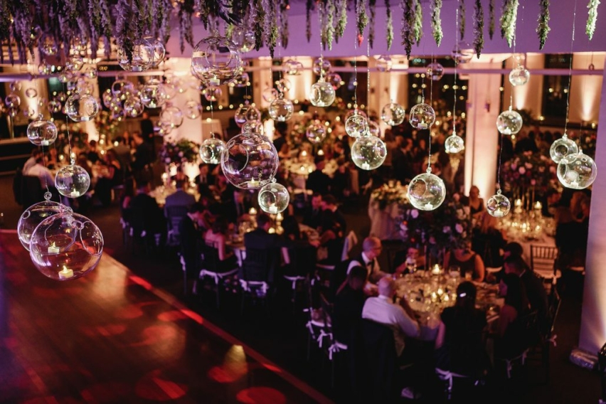 Christine and Matt Wedding – Hanging Flower and Bubble Installation ...